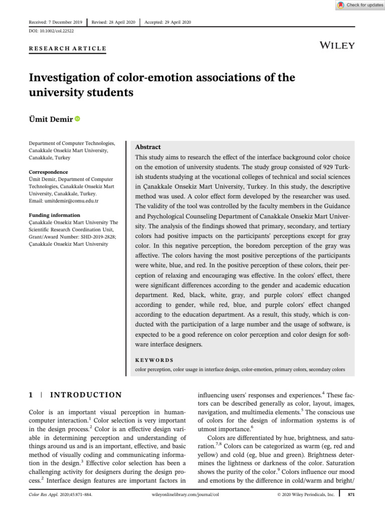 Investigation of Color-Emotion Associations of The University Students ...