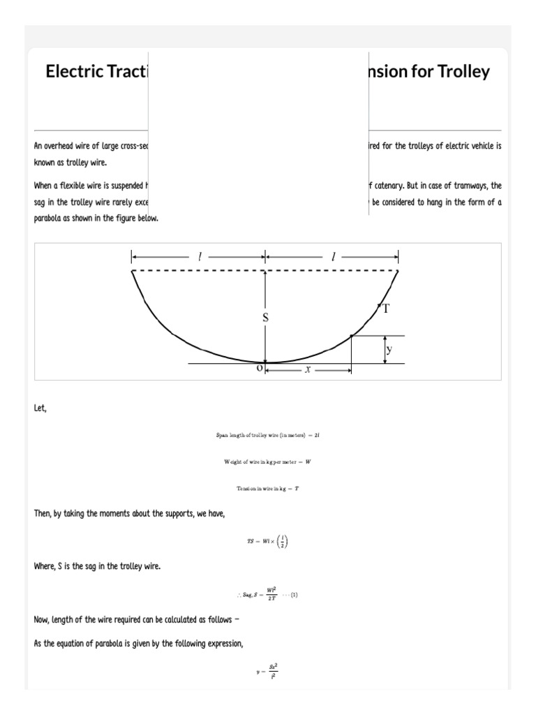 Electric Traction: Calculation of Sag and Tension For Trolley Wire | PDF