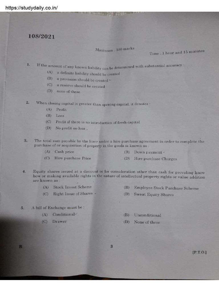 Kerala PSC Junior Accountant Cashier Question Paper 2021 PDF | PDF