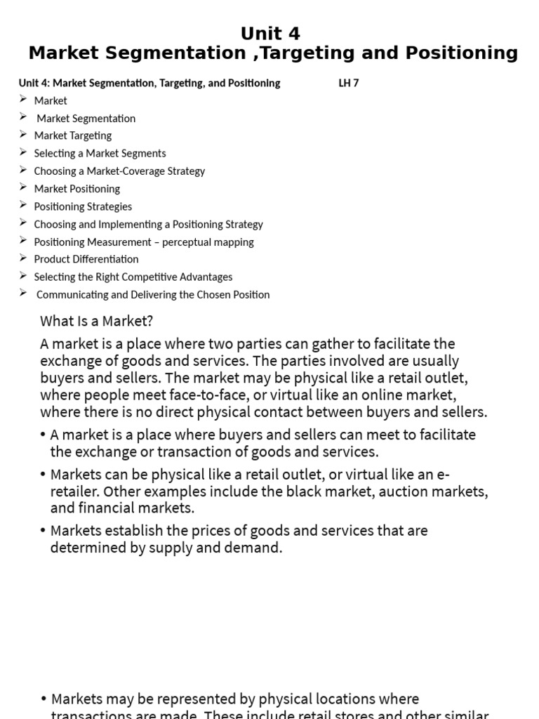 Unit 4 Marketing Segmentation, Targeting and Positioning BHM 5th Sem MKT (Autosaved) | PDF