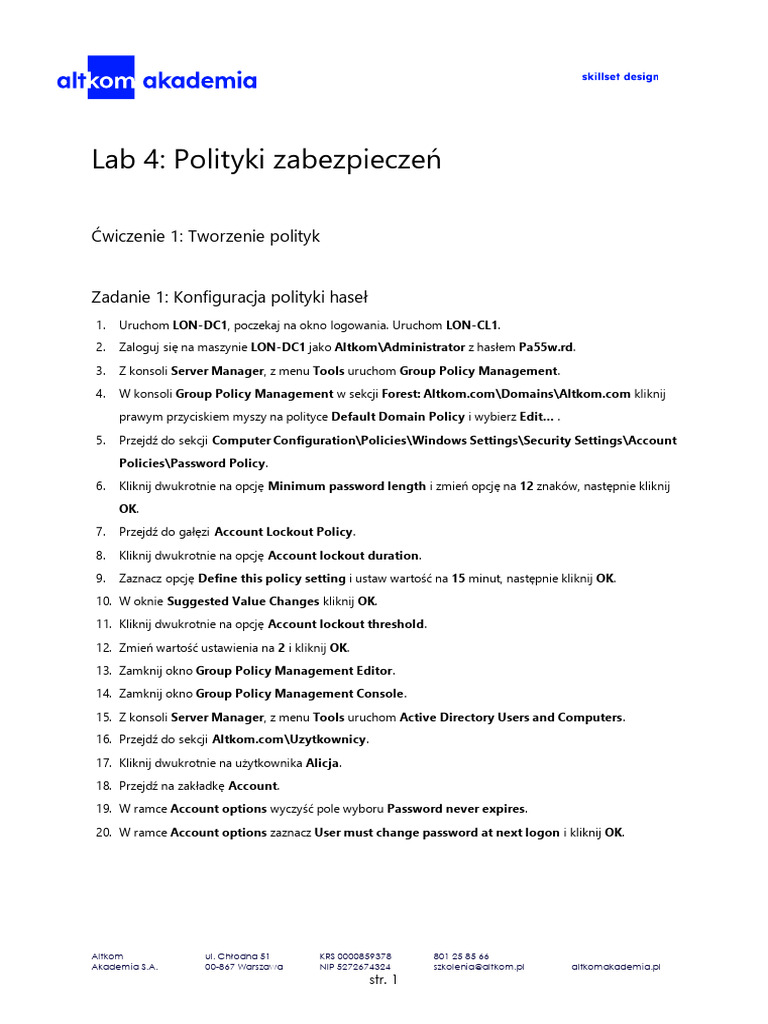 LAB4 Polityki Zabezpieczen v1.5 | PDF
