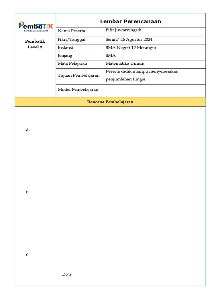 RPP - Digital - Penjumlahan Fungsi - Fifit - Xi - 2024 | PDF