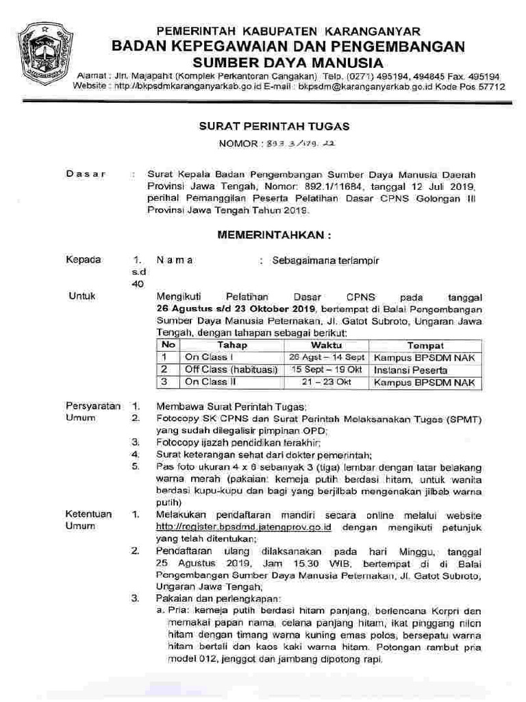 SP Latsar Cpns Gol III 26 Ags Bpsdmnak | PDF