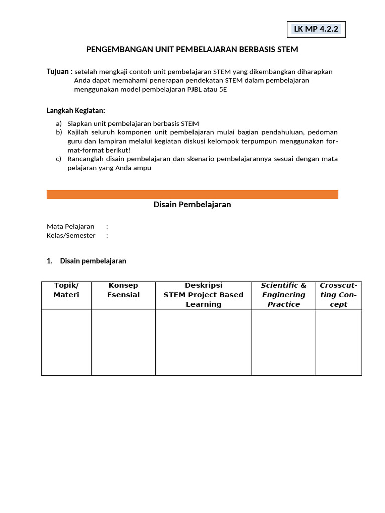 2 LK Pengembangan Pembelajaran Berbasis STEM 1 | PDF