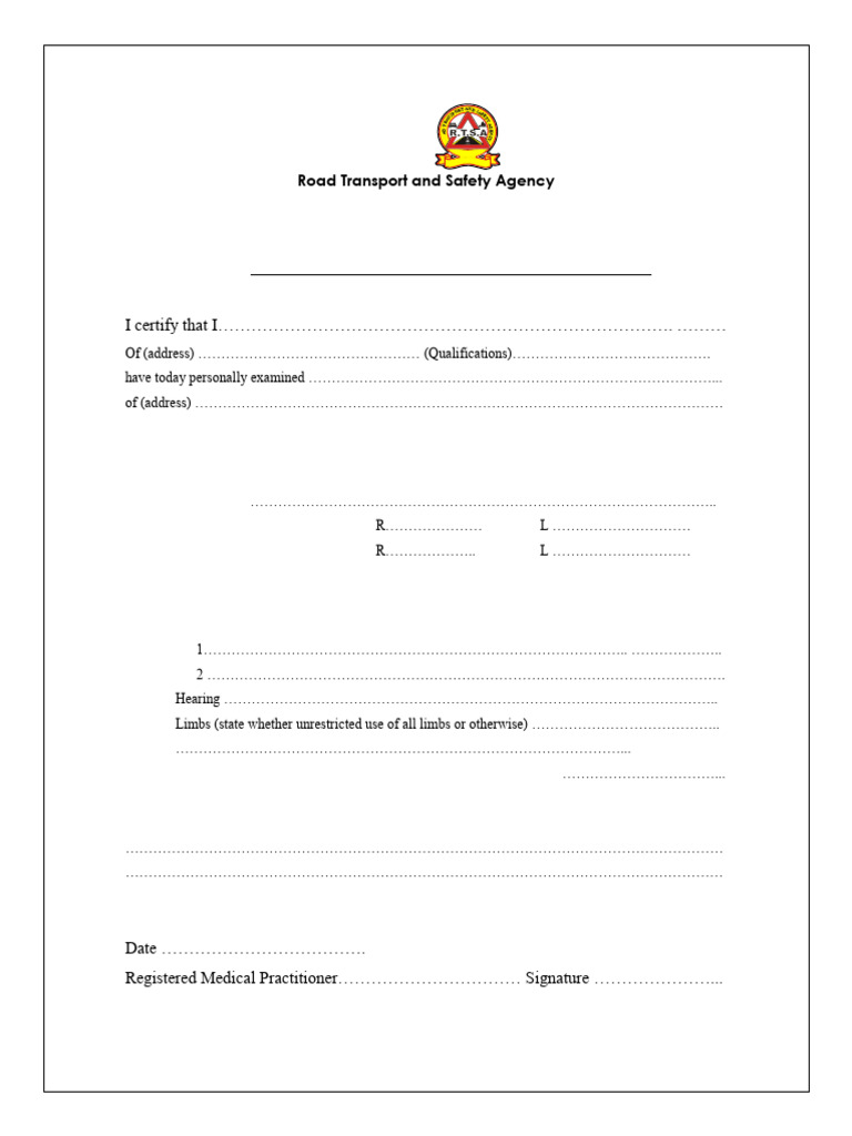 Zambia Driving License Medical Certificate | PDF | Land Transport