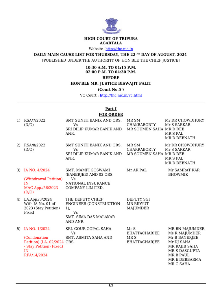 Display Causelist | PDF