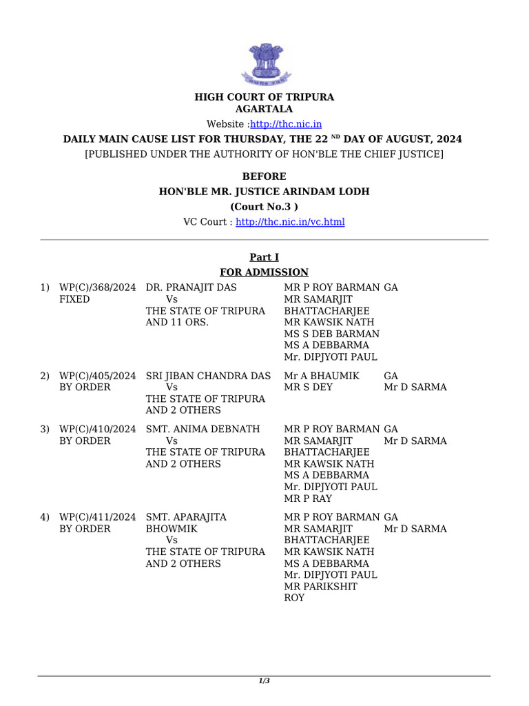 Display Causelist | PDF