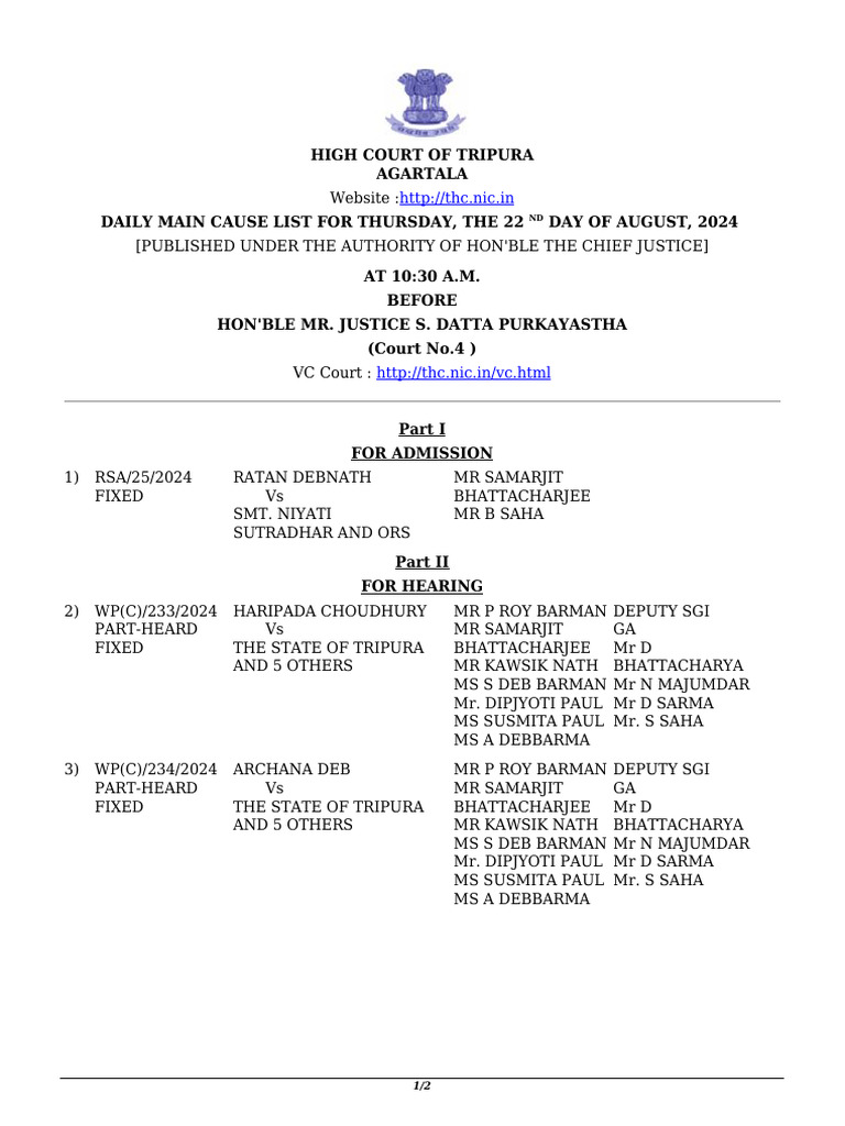 Display Causelist | PDF