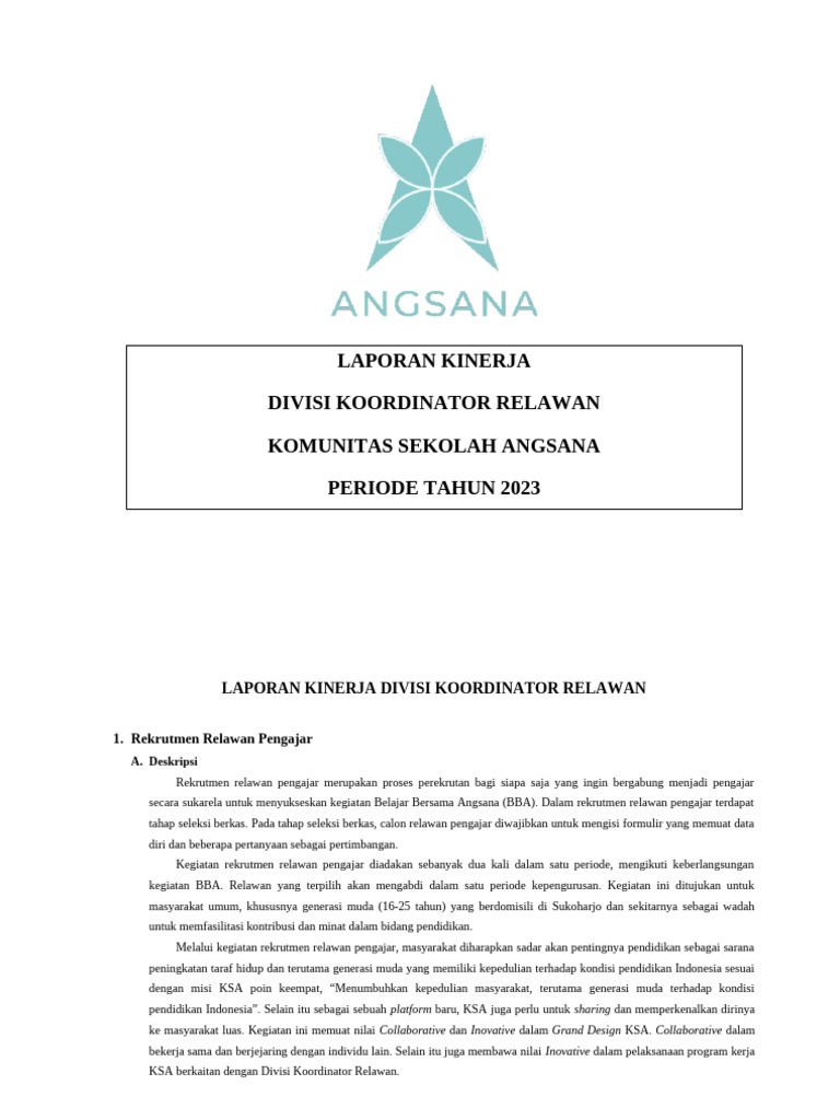 LKD Koordinator Relawan 2023 | PDF
