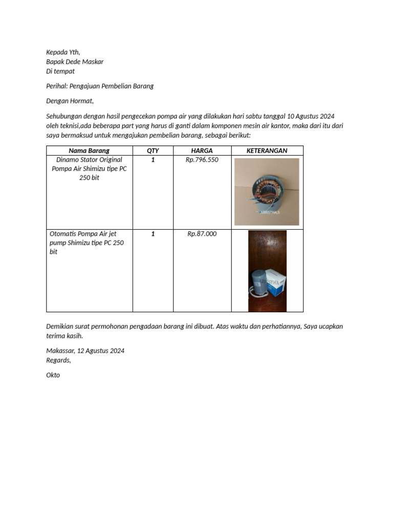 Surat Pengajuan Pembelian Barang | PDF
