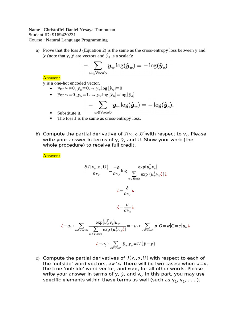 Cross-Entropy Loss Derivation in NLP | PDF | Mathematical Physics ...