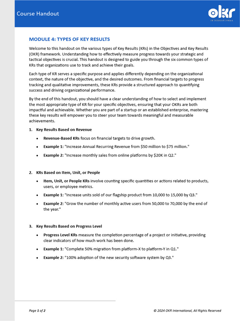 Module 4 - Types of Key Results | PDF