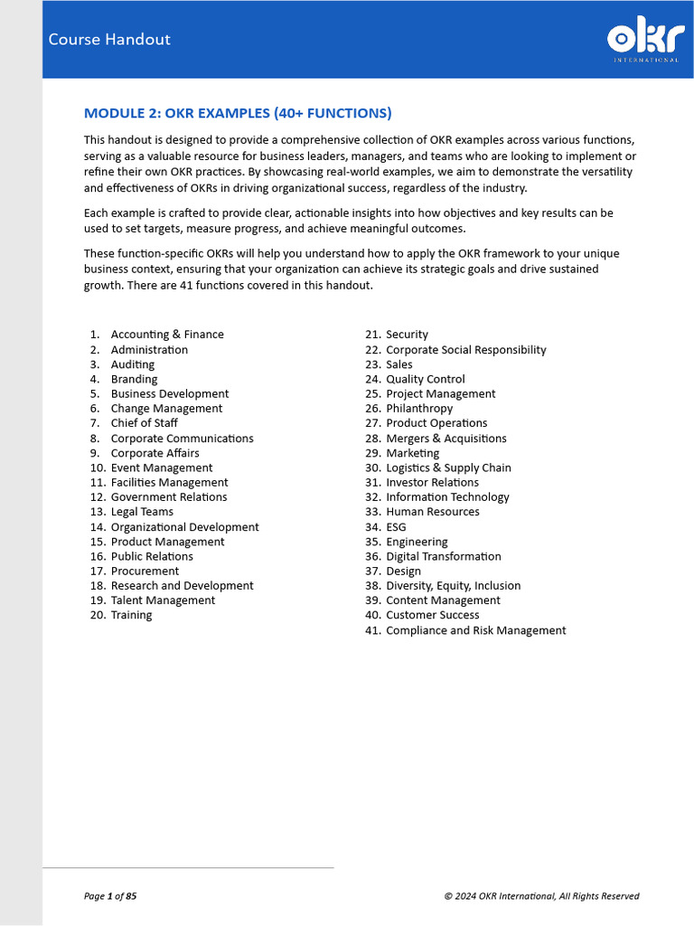 Module 2 - OKR Examples - Functions | PDF