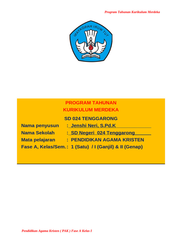 Program Tahun Kelas 1 Pendidikan Agama Kristen | PDF