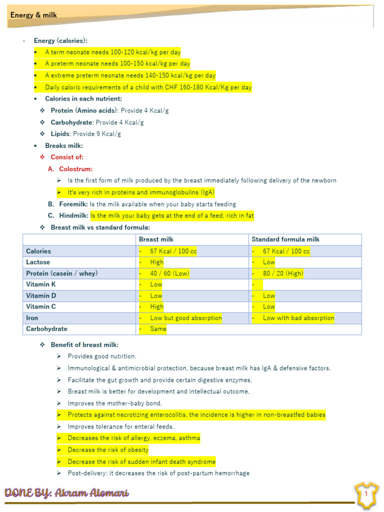 Pediatric - Energy & Milk | PDF | Milk | Breast Milk