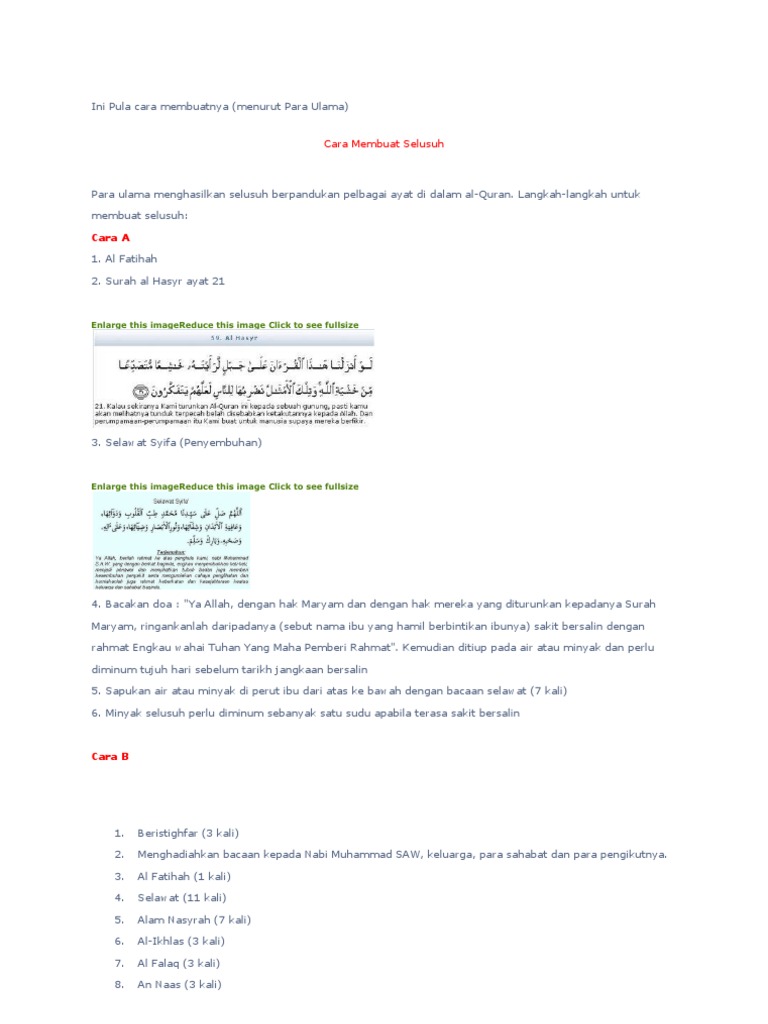 Panduan Membuat Selusuh Bersalin | PDF | Kesehatan Holistik | Agama ...
