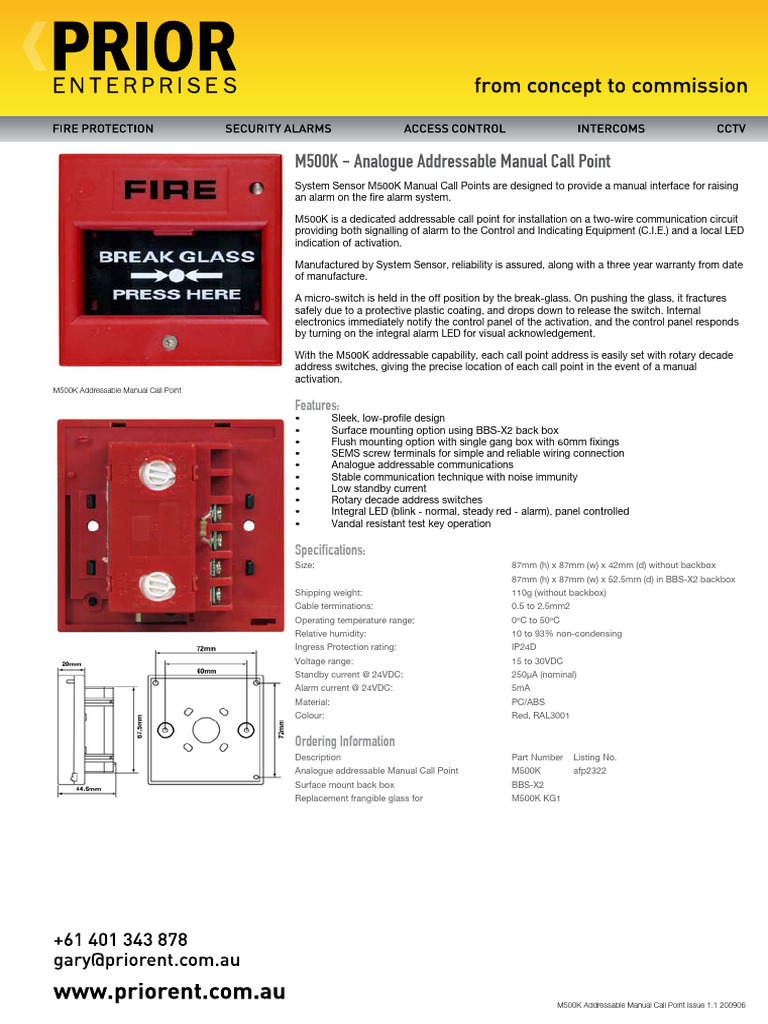 M500K - Analogue Addressable Manual Call Point: Features | PDF