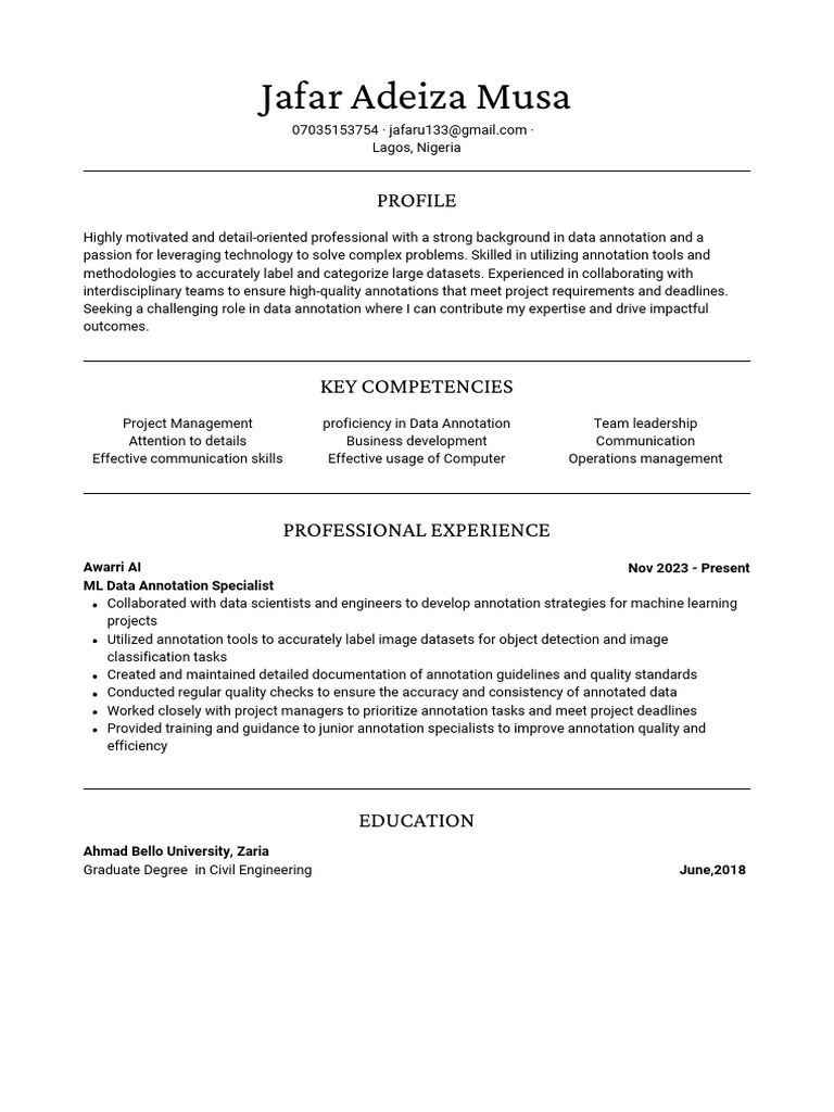 Jaffar Adeiza CV | PDF
