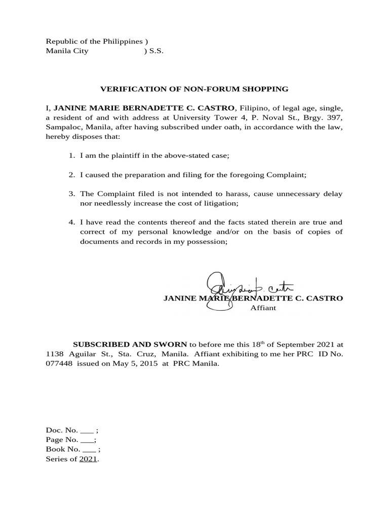 Verification & Certification of Non-Forum Shopping | PDF