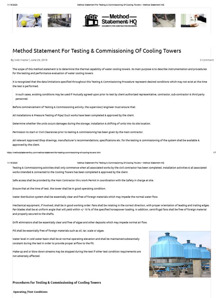 Cooling Towers Testing & Commissioning Guide | PDF | Temperature | Home ...