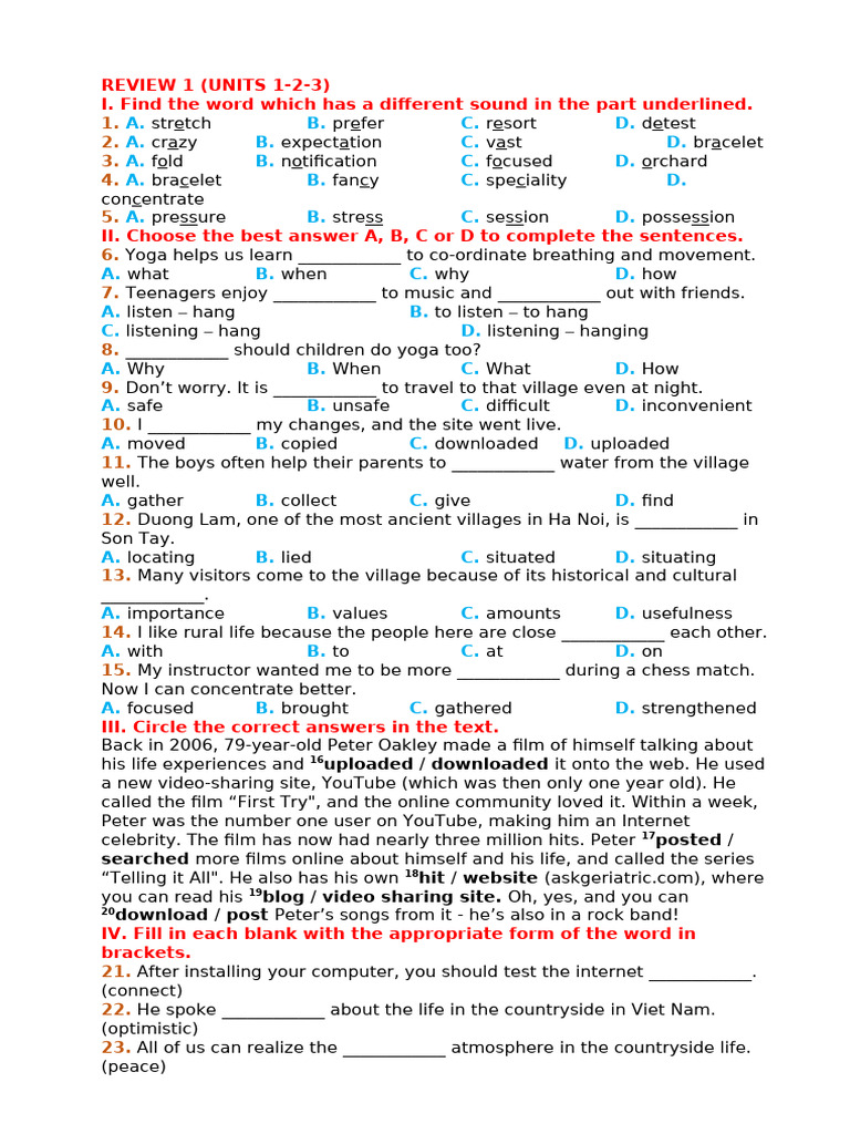 REVIEW 1 Unit 1,2,3 | PDF