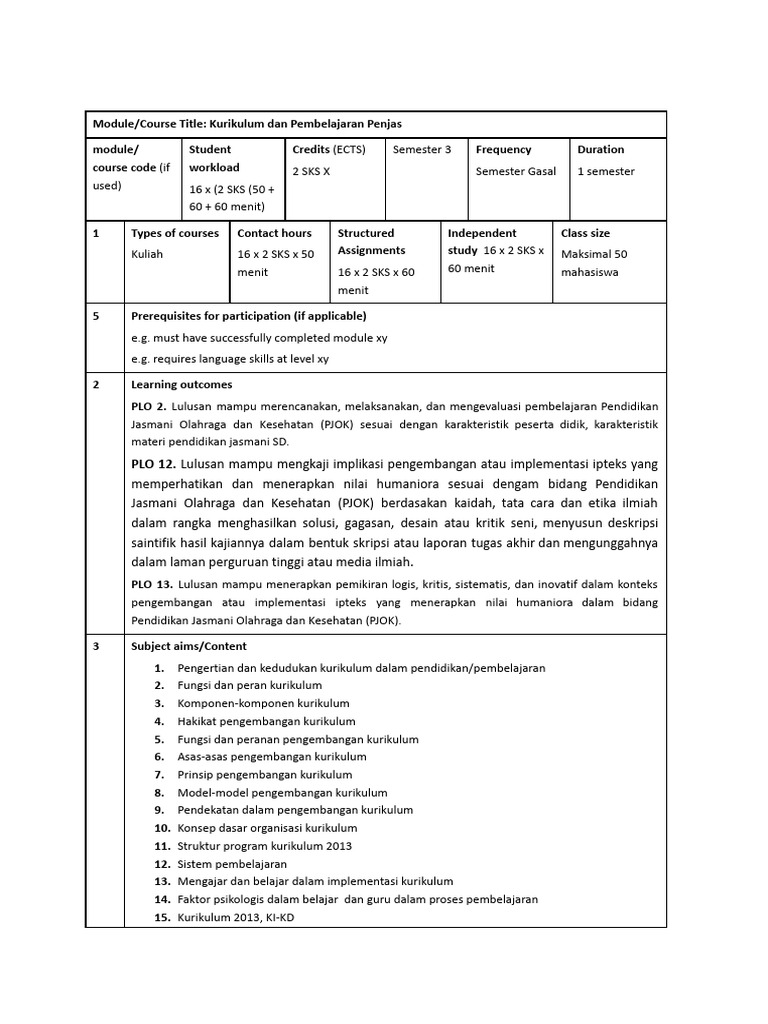 Kurikulum Dan Pembelajaran Penjas | PDF