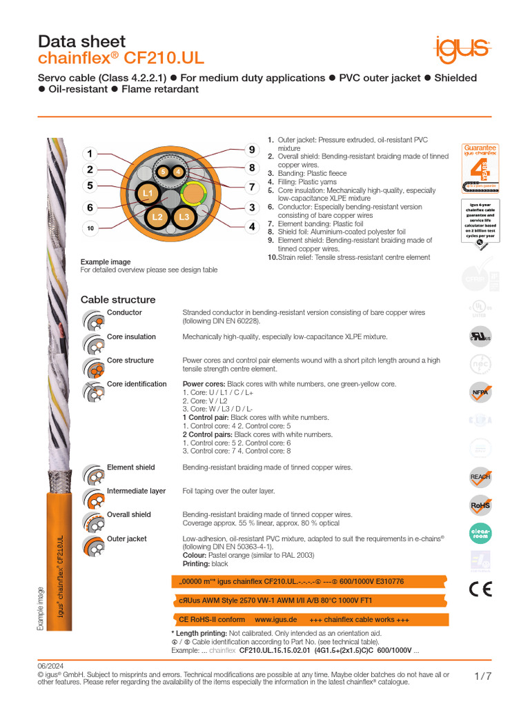 EU Data Sheet Chainflex CF210.UL | PDF
