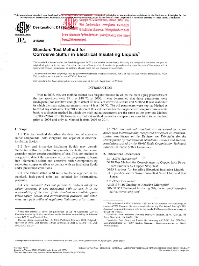ASTM D1275-24 | PDF