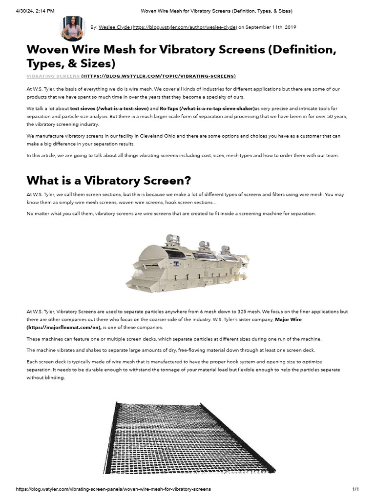 Ty-lock Mesh_Woven Wire Mesh for Vibratory Screens (Definition, Types, & Sizes) | PDF