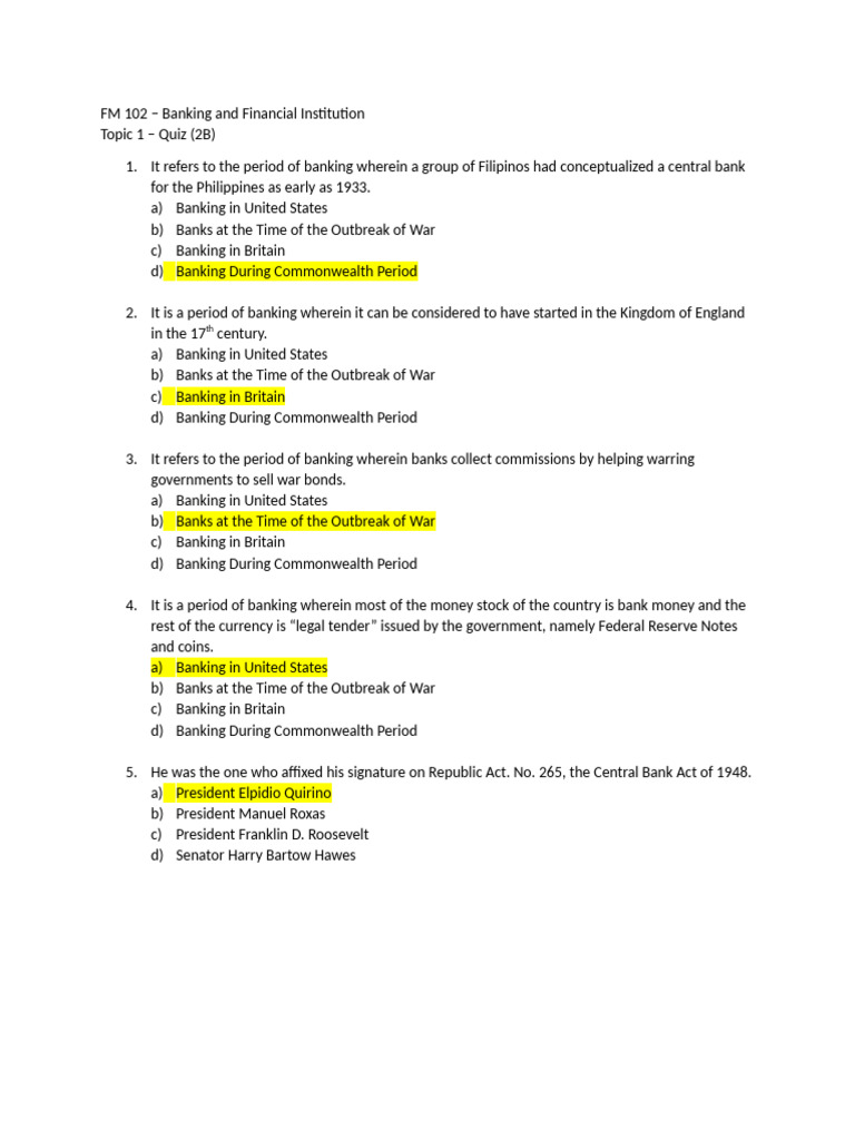 Quiz About Banking | PDF