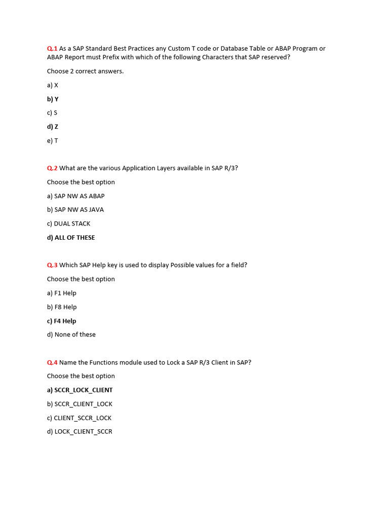 Sap Basis mcq1 PDF (Searchable) | PDF | Software Engineering | Computing
