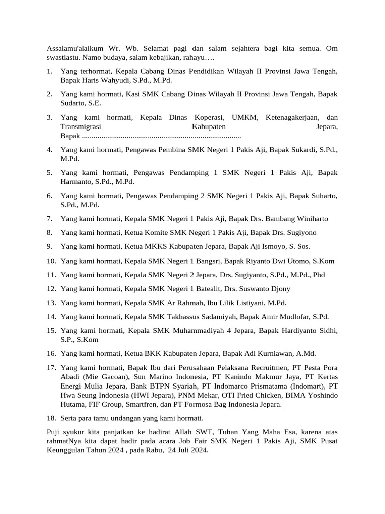 Susunan Acara Job Fair 2024 | PDF