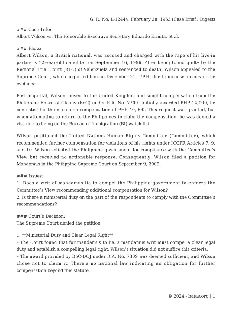 G. R. No. L-12444. February 28, 1963 (Case Brief - Digest) | PDF