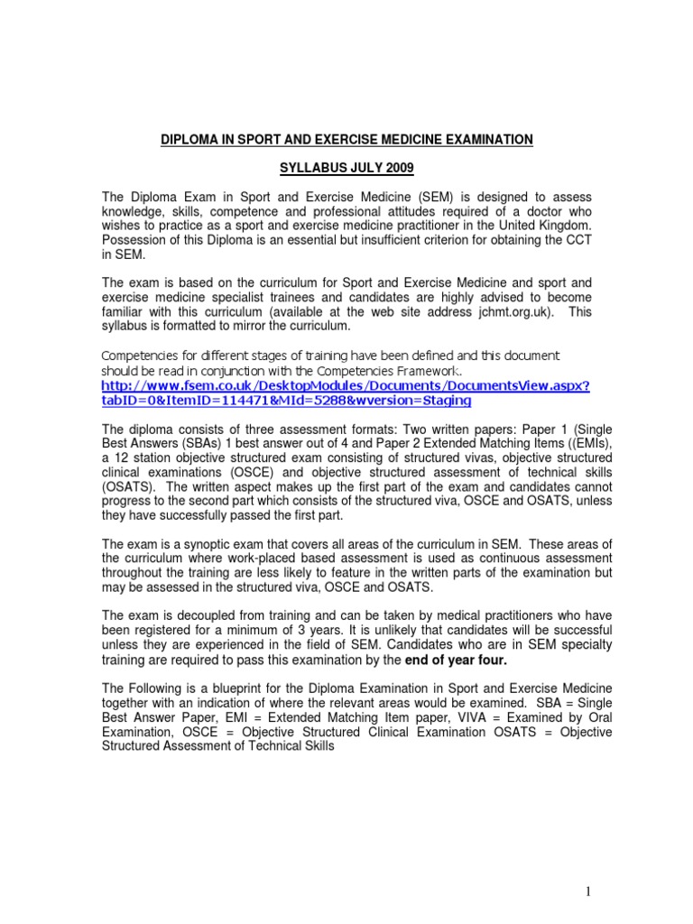 Sport & Exercise Medicine Exam Guide | PDF | Physical Exercise | Pathology