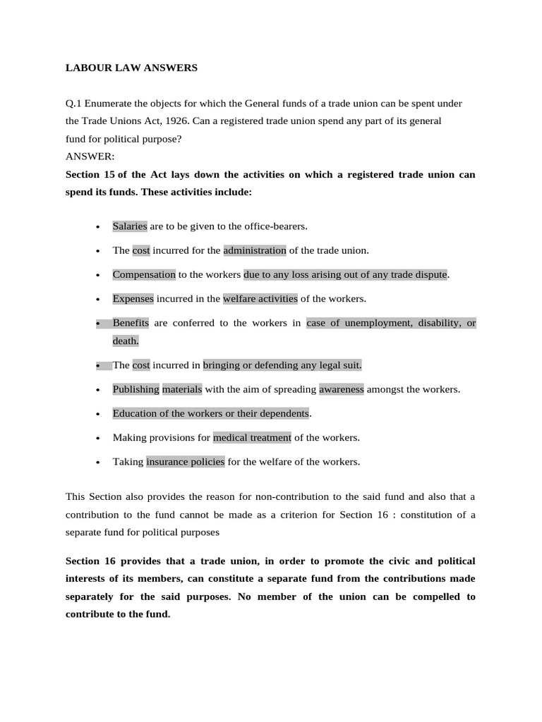 Labour Law Answers | PDF