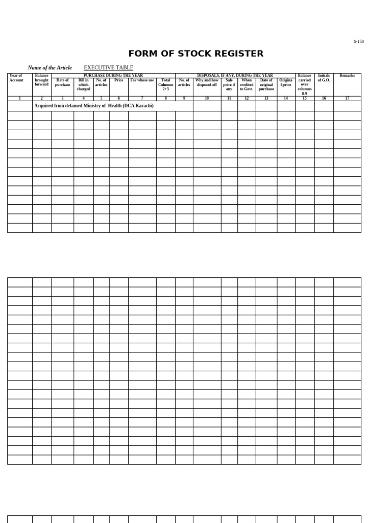Stock Register Form Blank | PDF