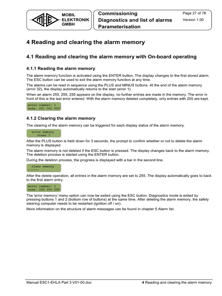 Clearing The Alarm Memory | PDF