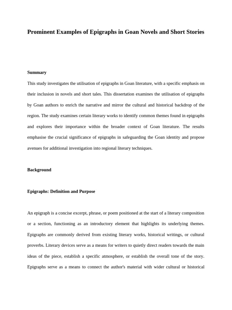 Prominent Examples of Epigraphs in Goan Novels and Short Stories | PDF ...