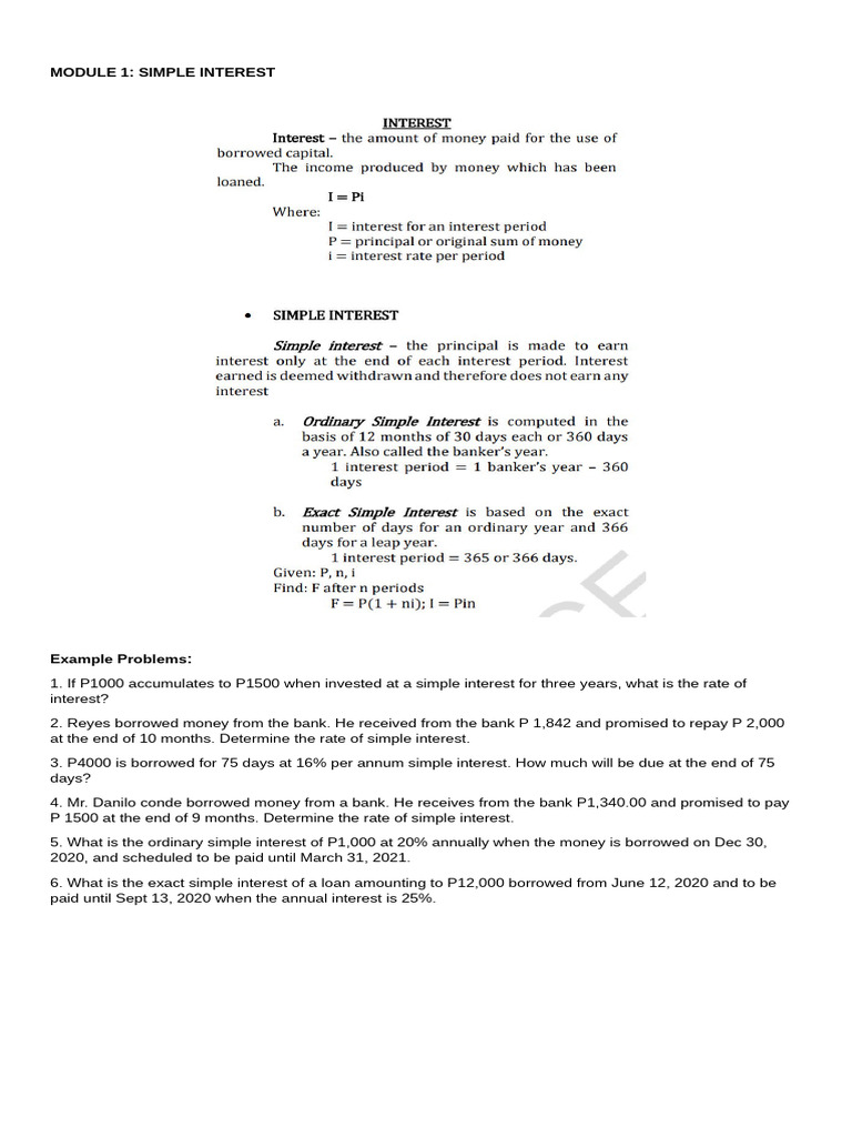 Module 1. Simple Interest | PDF