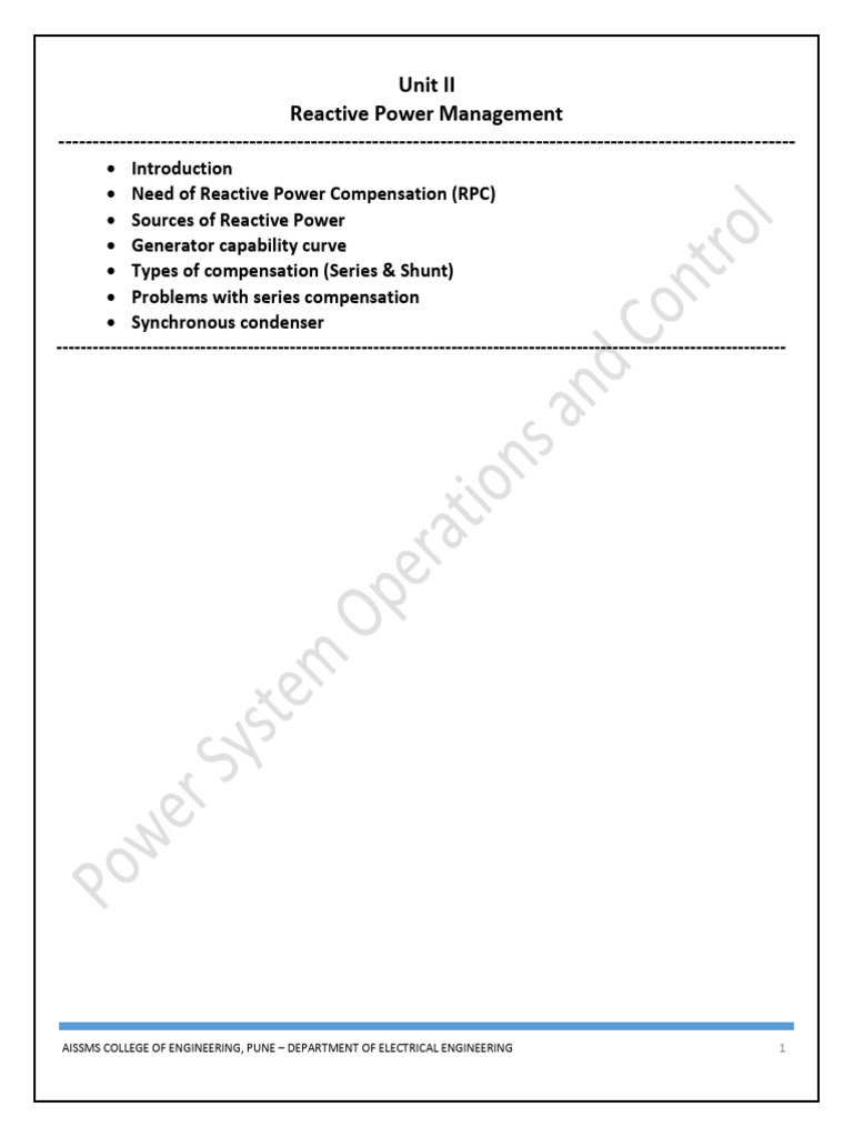 Unit II - A - Reactive Power Management | PDF