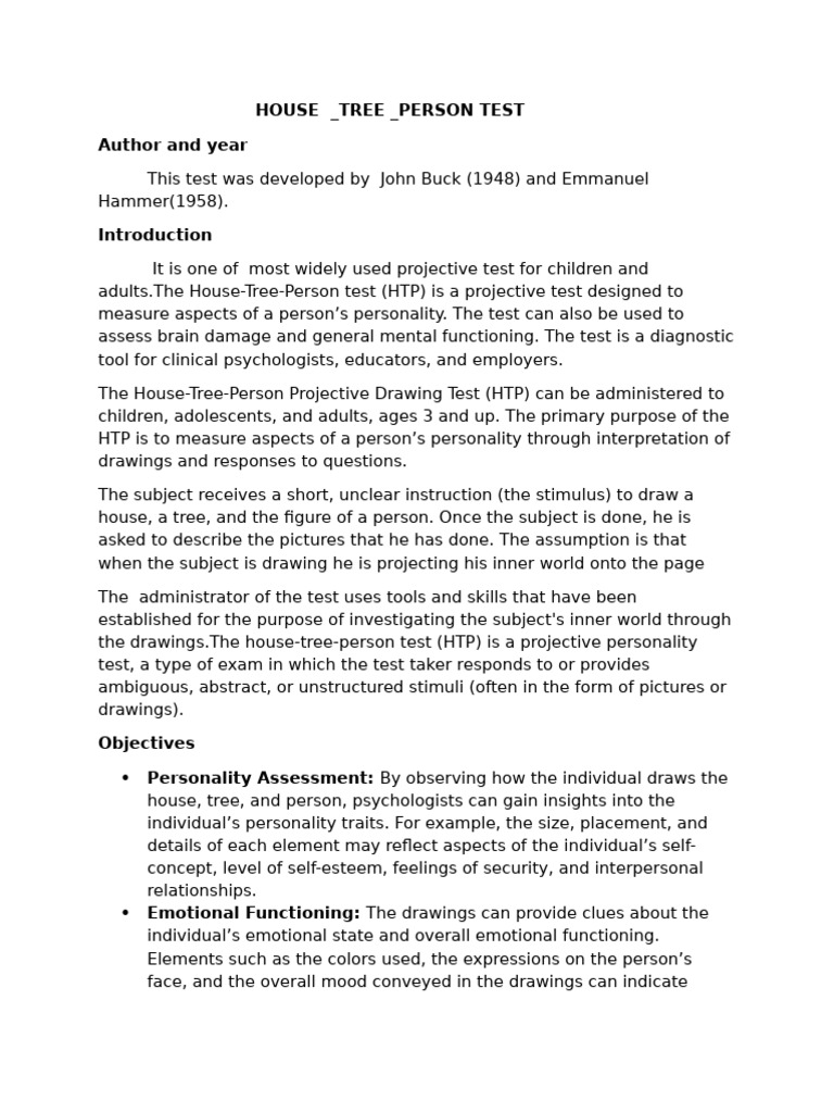Test No 7 House Tree Person Test | PDF