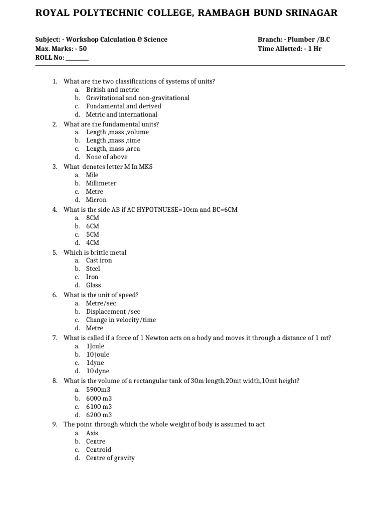 Workshop Calculation & Science | PDF