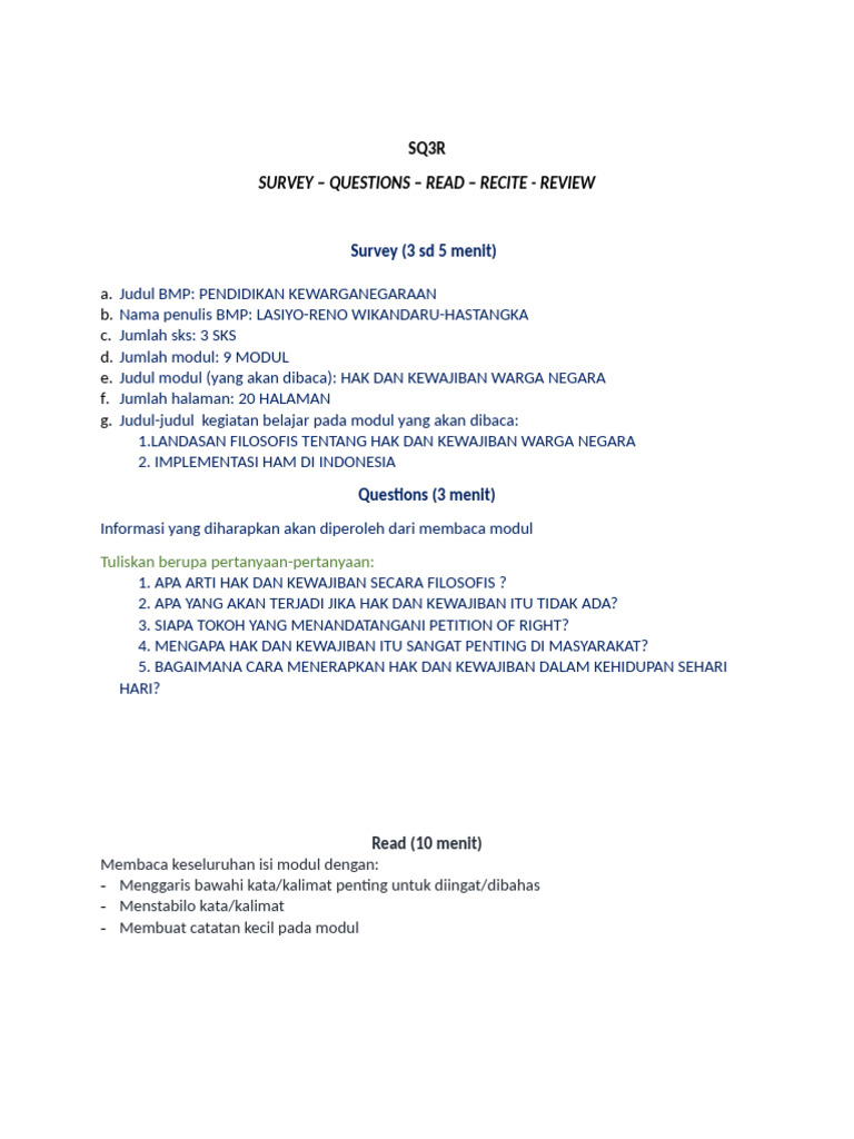 PKBJJ - Lembar Kerja SQ3R - 2023 | PDF