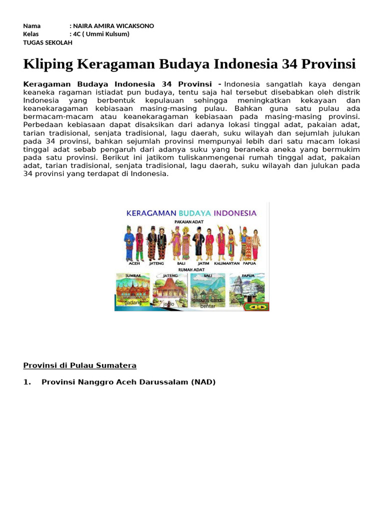 Kliping Keragaman Budaya Indonesia 34 Provinsi | PDF