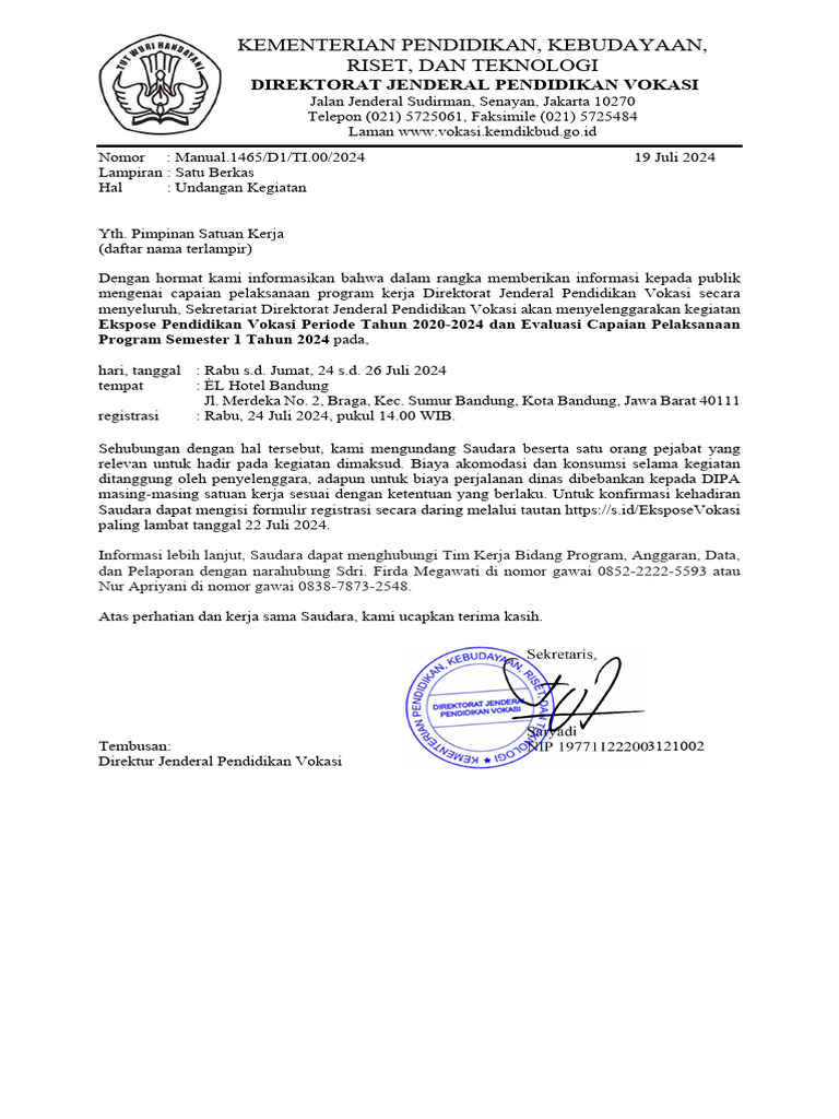 Surat Undangan Ekspose - Satker Vokasi | PDF