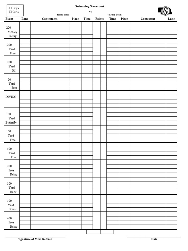Aquatics Game Score Sheet | PDF