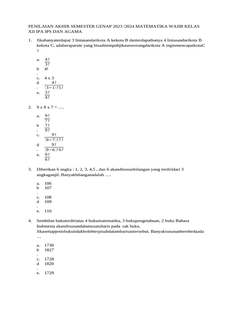 Soal Pas Genap Mat Wajib Kls Xii | PDF