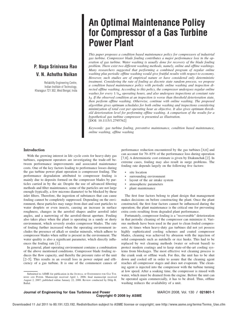 Compressor Washing | PDF | Gas Turbine | Mathematical Optimization