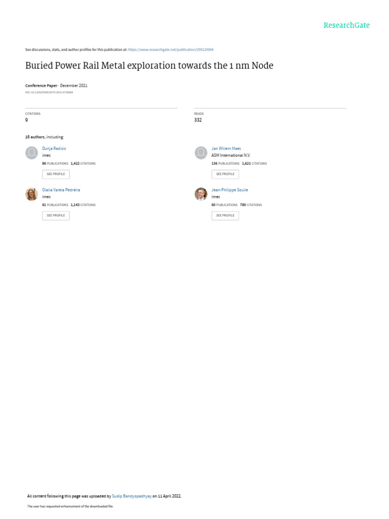 IEDM Buried Power Rail Metal Exploration Towards The 1 NM Node | PDF
