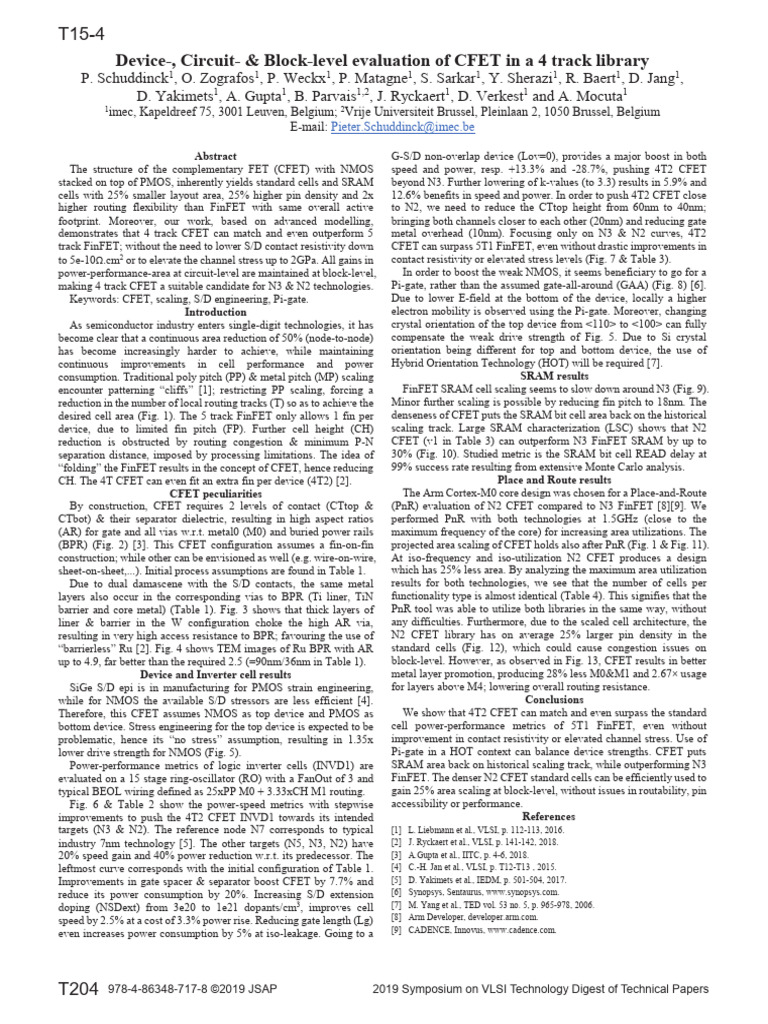 Device-, Circuit - & Block-Level Evaluation of CFET in A 4 Track ...
